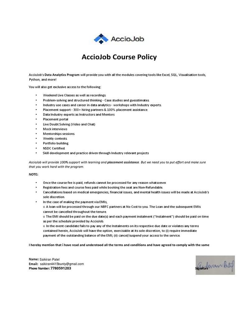 Acciojob Data Analytics Course Policy Pdf