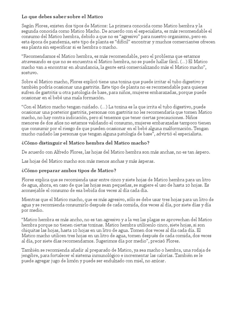 Lo Que Debes Saber Sobre El Matico | PDF | Agua