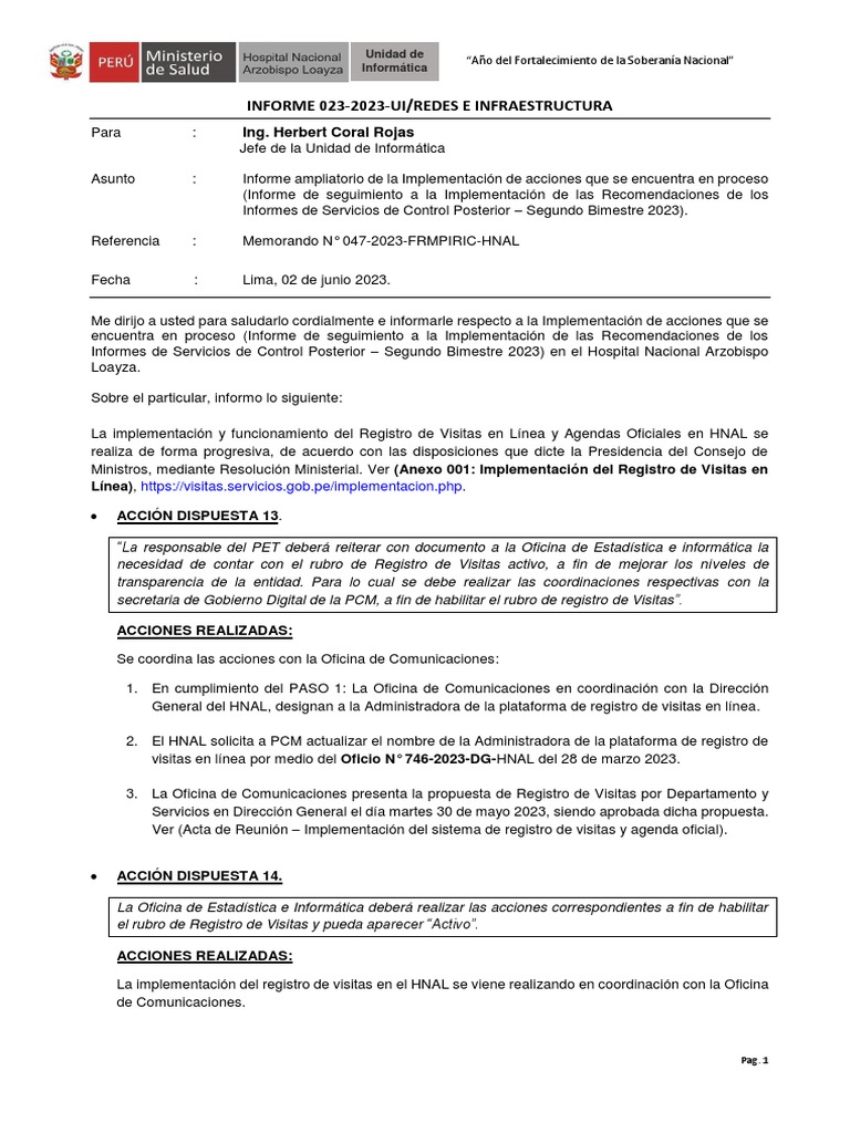 INFORME Nro 0023-2023-UI-REI - Inf. Apliatorio -Implementación de ...