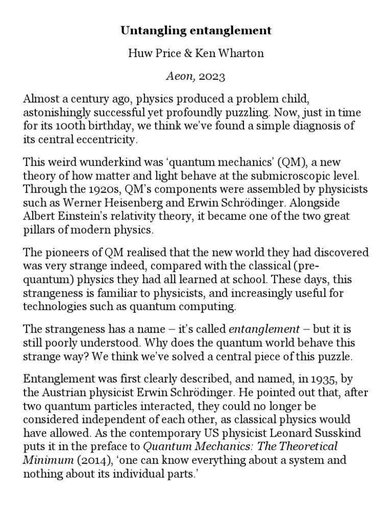 Untangling Entanglement | PDF | Quantum Mechanics | Quantum Entanglement