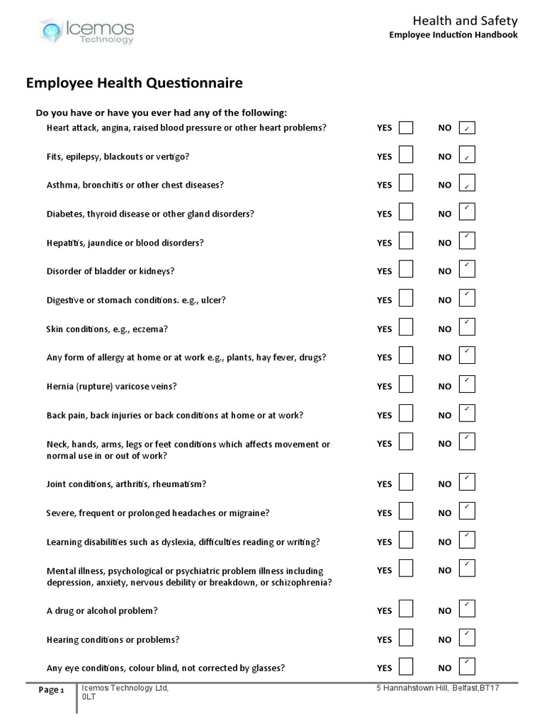 Health Questionnaire | PDF | Mental Disorder | Clinical Medicine