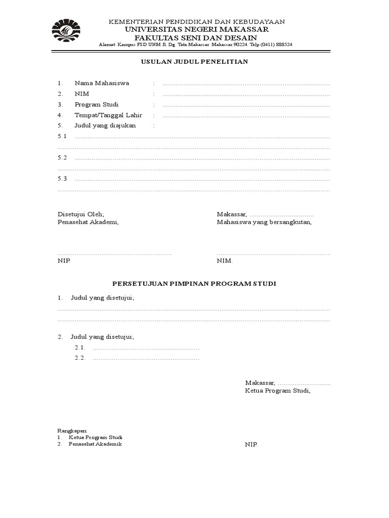 Usulan Judul Penelitian FSD UNM | PDF | Seni