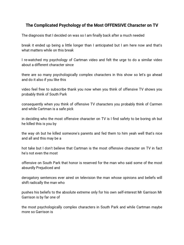 The Complicated Psychology of The Most OFFENSIVE Character On TV | PDF ...