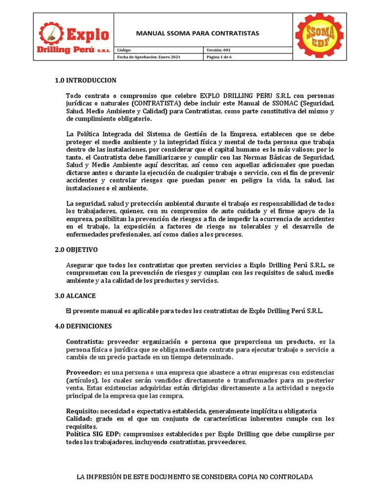 Manual SSOMA para Contratistas | PDF | Negocios
