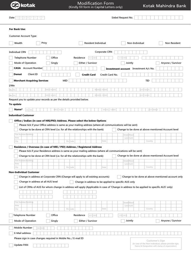 Account Modification Form Pdf Debit Card Banks