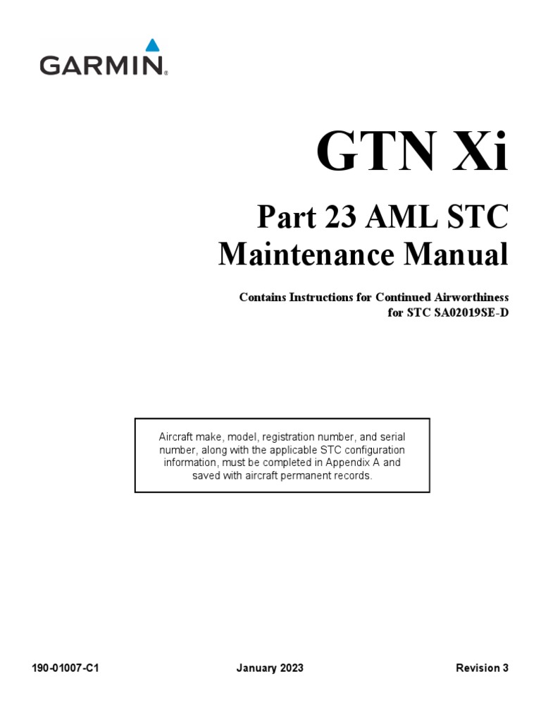 Part 23 AML STC Maintenance Manual: GTN Xi | PDF | License | Damages