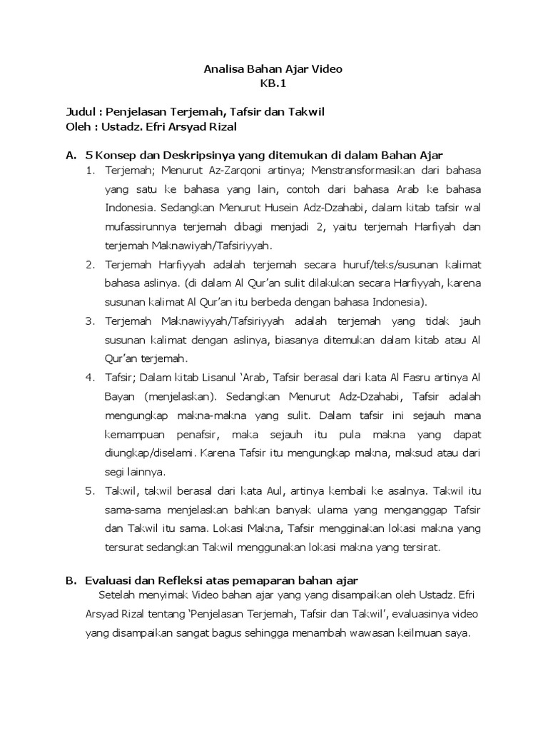 Analisa Bahan Ajar KB.1 | PDF