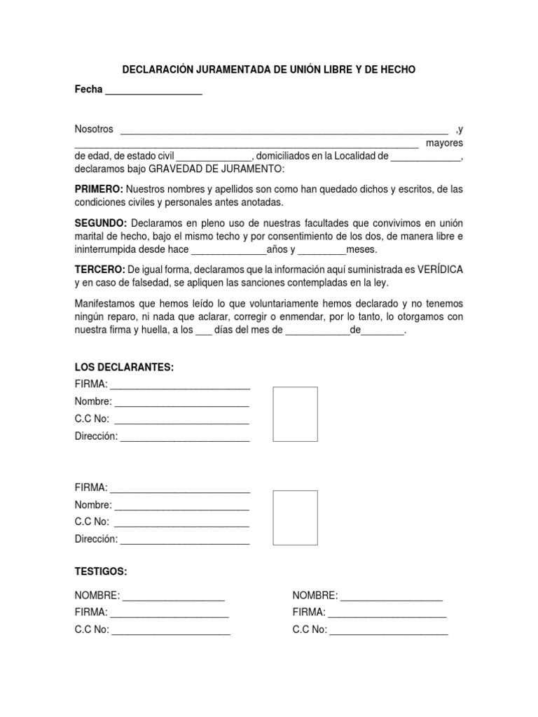 Declaracion Juramentada de Union Libre VNR y MVR | PDF