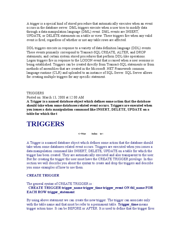 Triggers: Create Trigger | PDF | Parameter (Computer Programming) | Subroutine