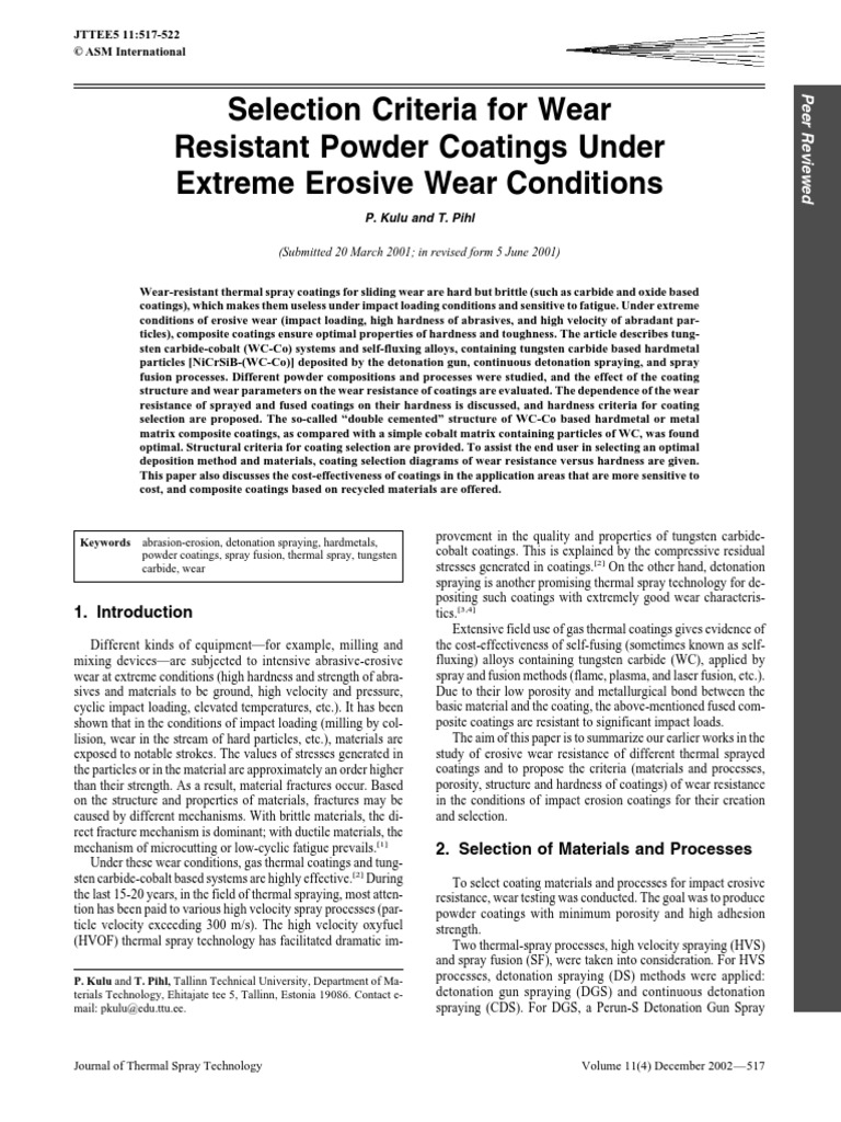 Criteria for Wear-Resistant Coatings | PDF | Wear | Tungsten
