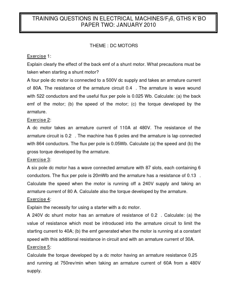 DC Motor Analysis and Calculations Guide | PDF | Electric Motor ...