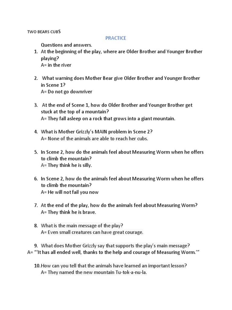Two Bears Cubs Play Q&A Guide | PDF