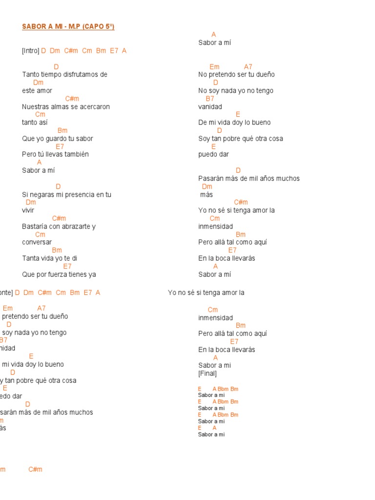 Letra de "Sabor a Mí" | PDF