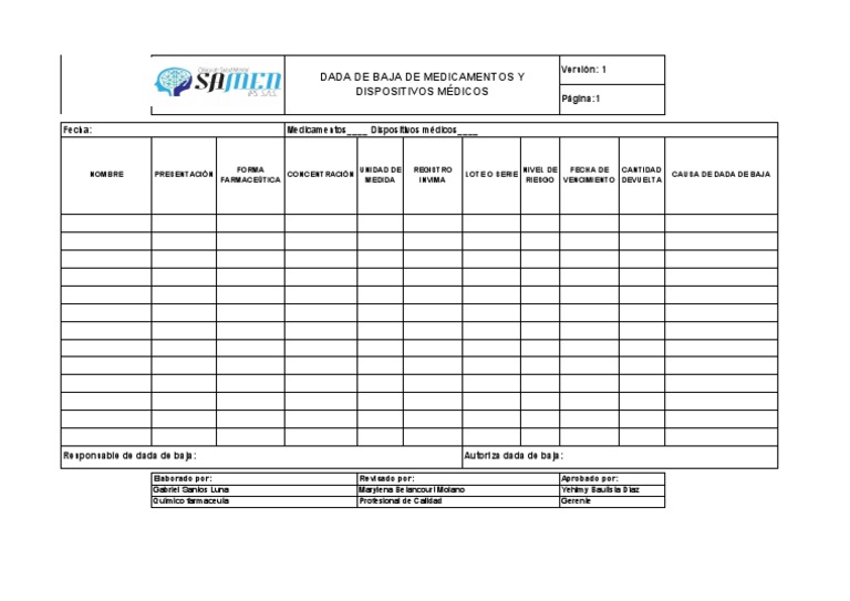 Formato de Dada de Baja de Medicamentos y DM | PDF