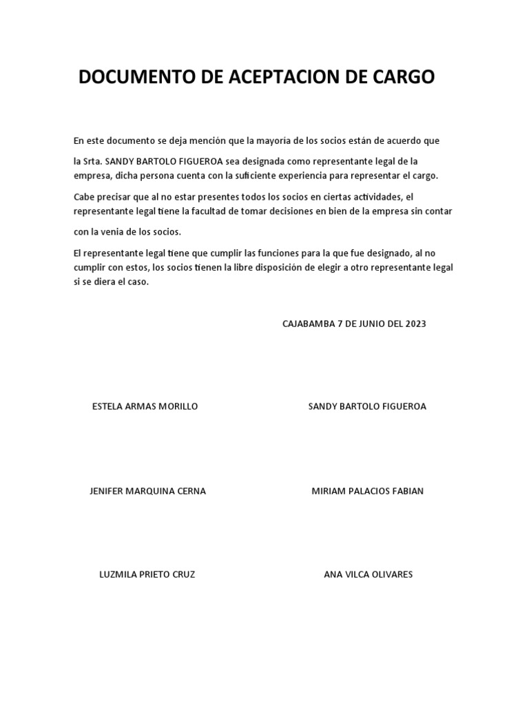 Documento de Aceptacion de Cargo Completo | PDF | Negocios económicos ...
