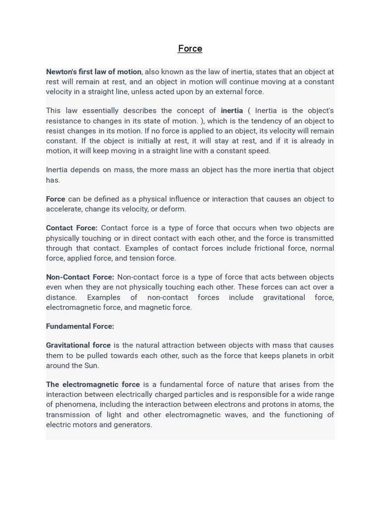 Force | PDF | Force | Fundamental Interaction