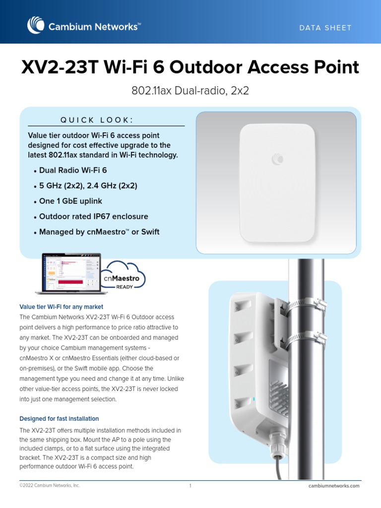 Cambium Networks Data Sheet WiFi-6 XV2-23T AP | PDF | Ieee 802.11 | Wi Fi