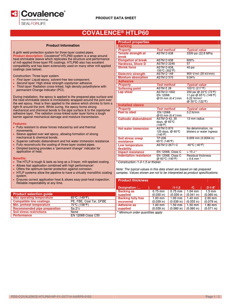 Pds Covalence Htlp60 v1 Oct14 Aarps 0193 | PDF | Epoxy | Polyethylene