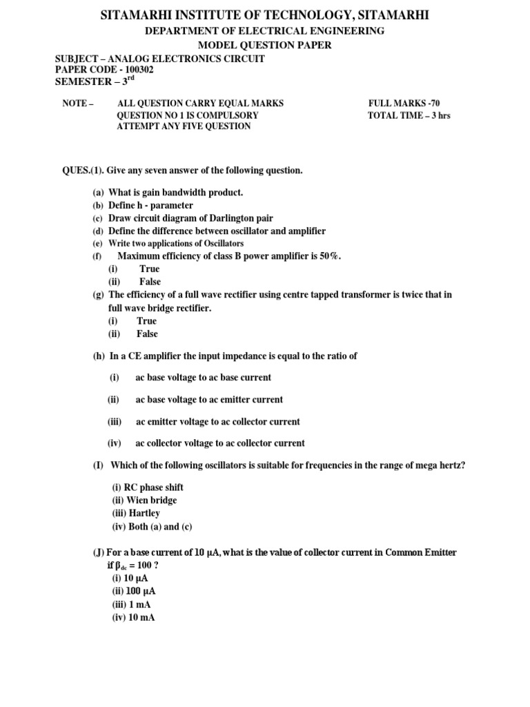Aec Model Question 2021 | PDF | Amplifier | Electronic Oscillator