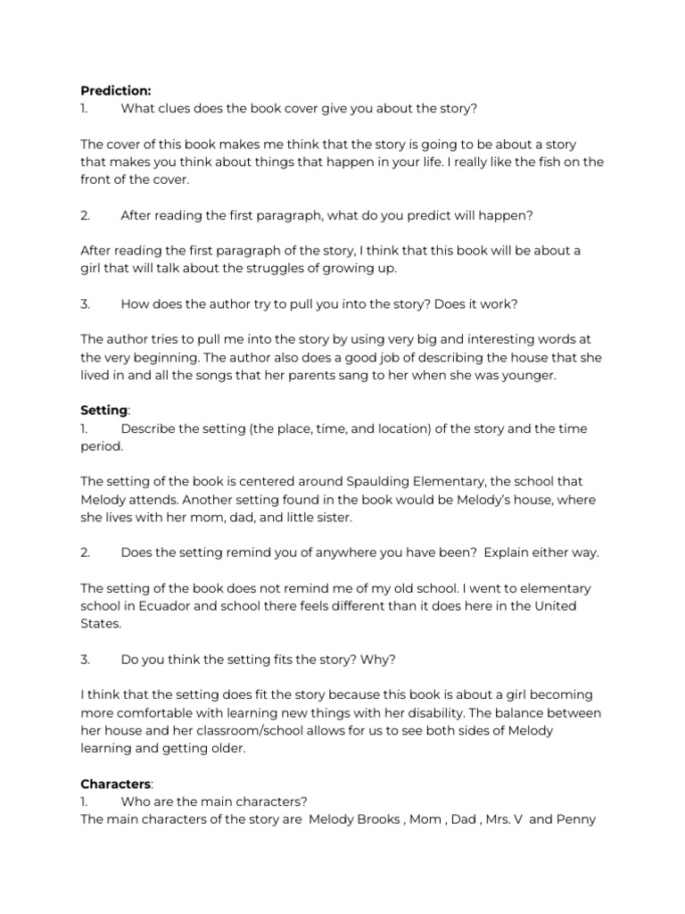 Out of My Mind Questions | PDF