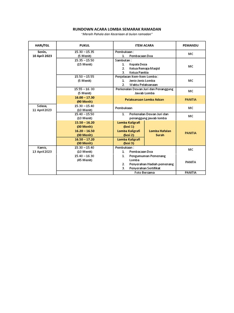 Rundown Acara Lomba Ramadan | PDF