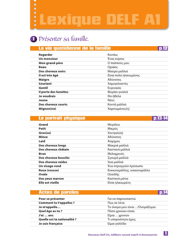 Delf Niveau A1 Epreuves Ecrites Orales Lexique | PDF