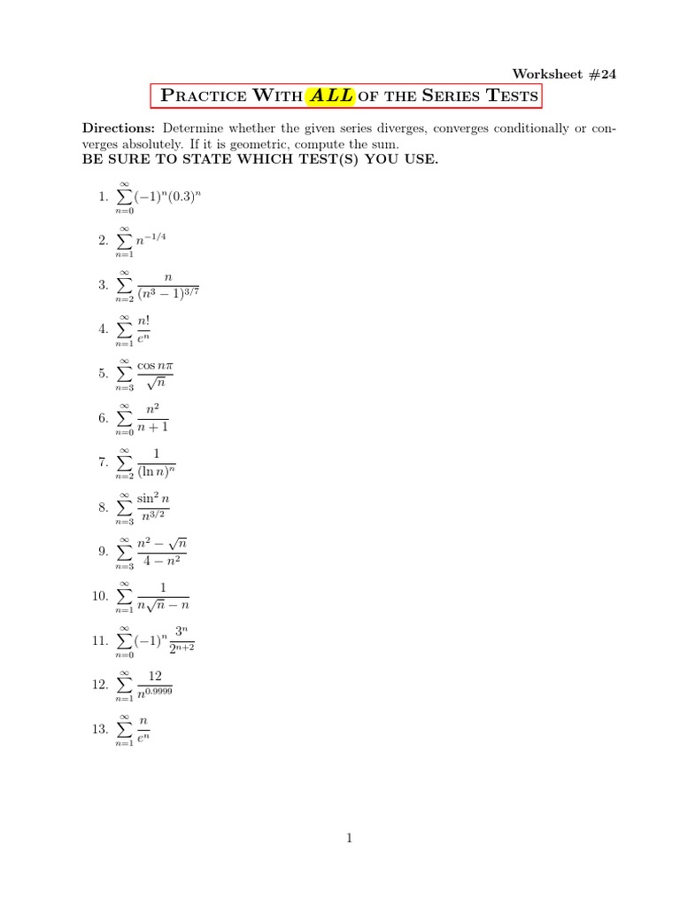 Series Convergence Practice Problems | PDF