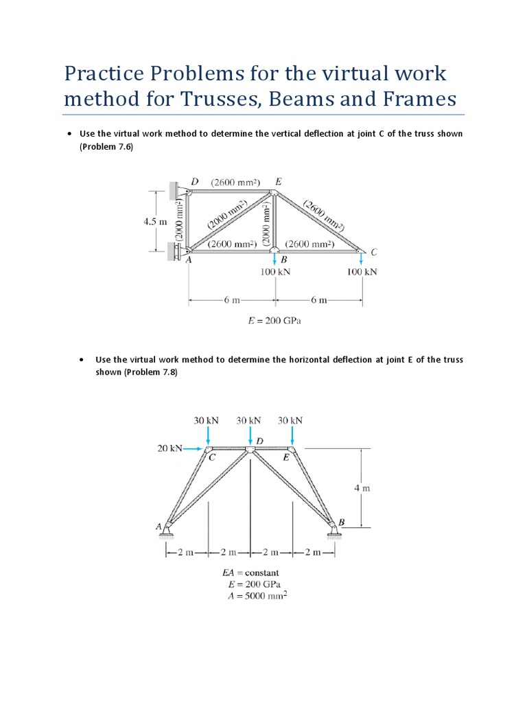 Practice Problems For The Virtual Work Method For Trusses, Beams and Frames | PDF