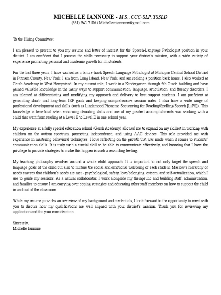 michelle iannone cover letter | PDF | Self Actualization | Learning