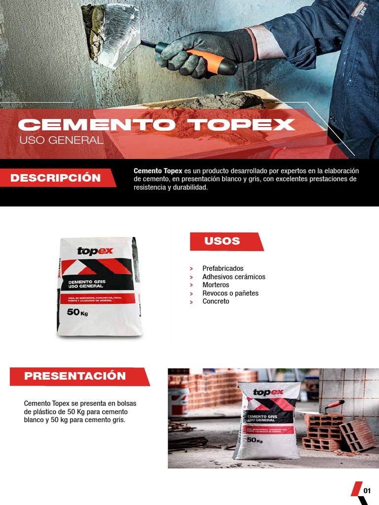 Cemento Topex: Características y Usos | PDF | Cemento | Hormigón