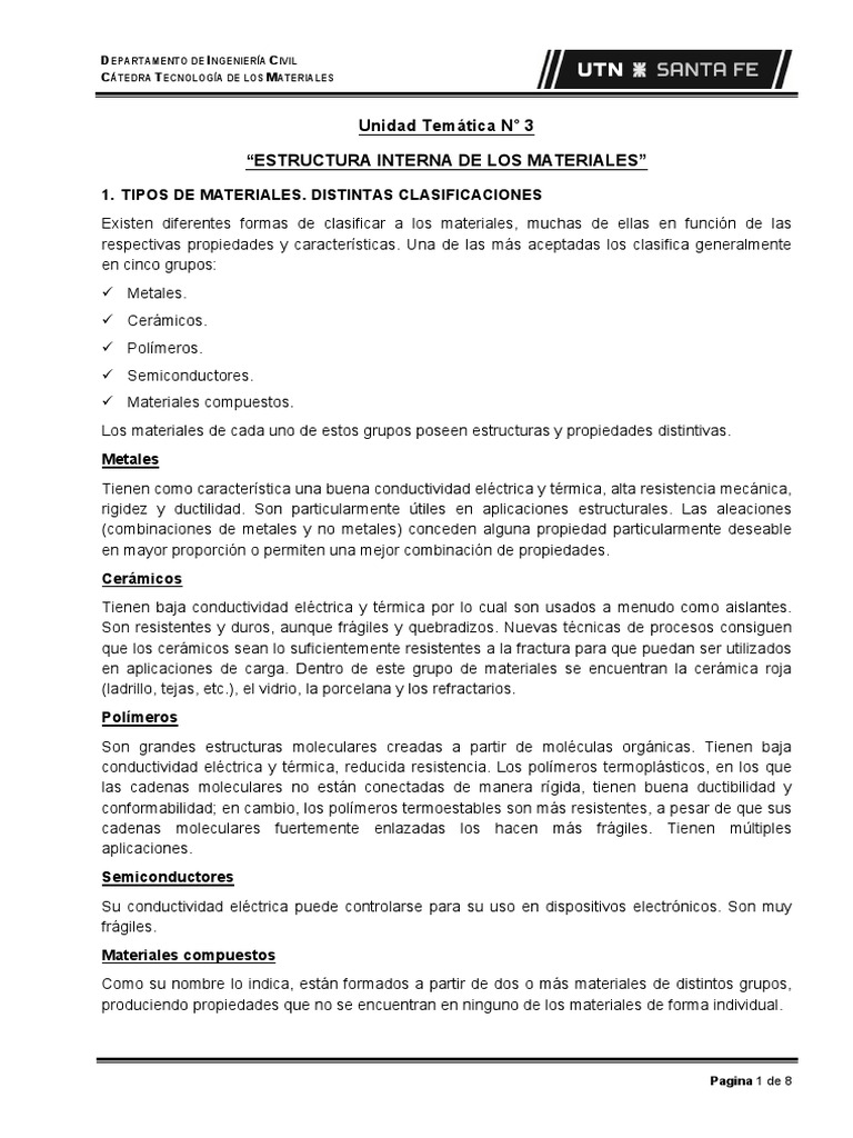 03 Estructura Interna de Los Materiales | PDF | Enlace químico | Enlace covalente