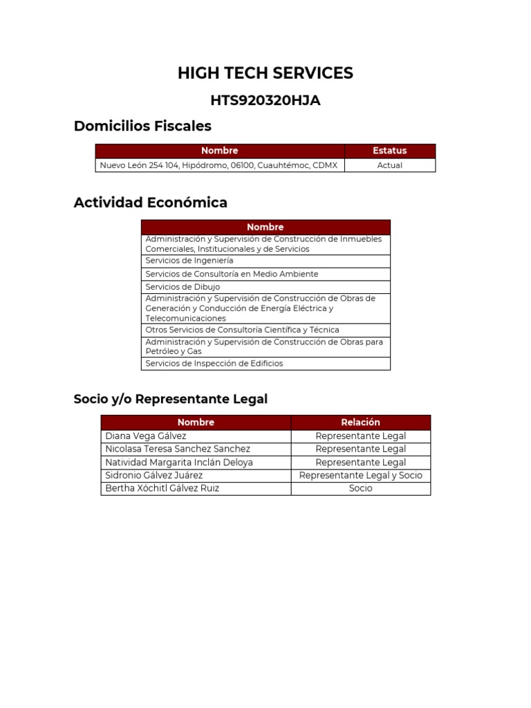 High Tech Services: HTS920320HJA Domicilios Fiscales | PDF