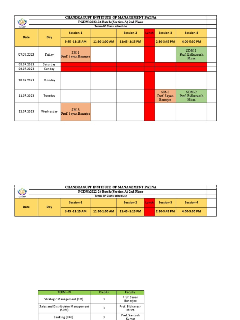 PGDM Term-IV Class Schedule | PDF | Business Economics | Leadership