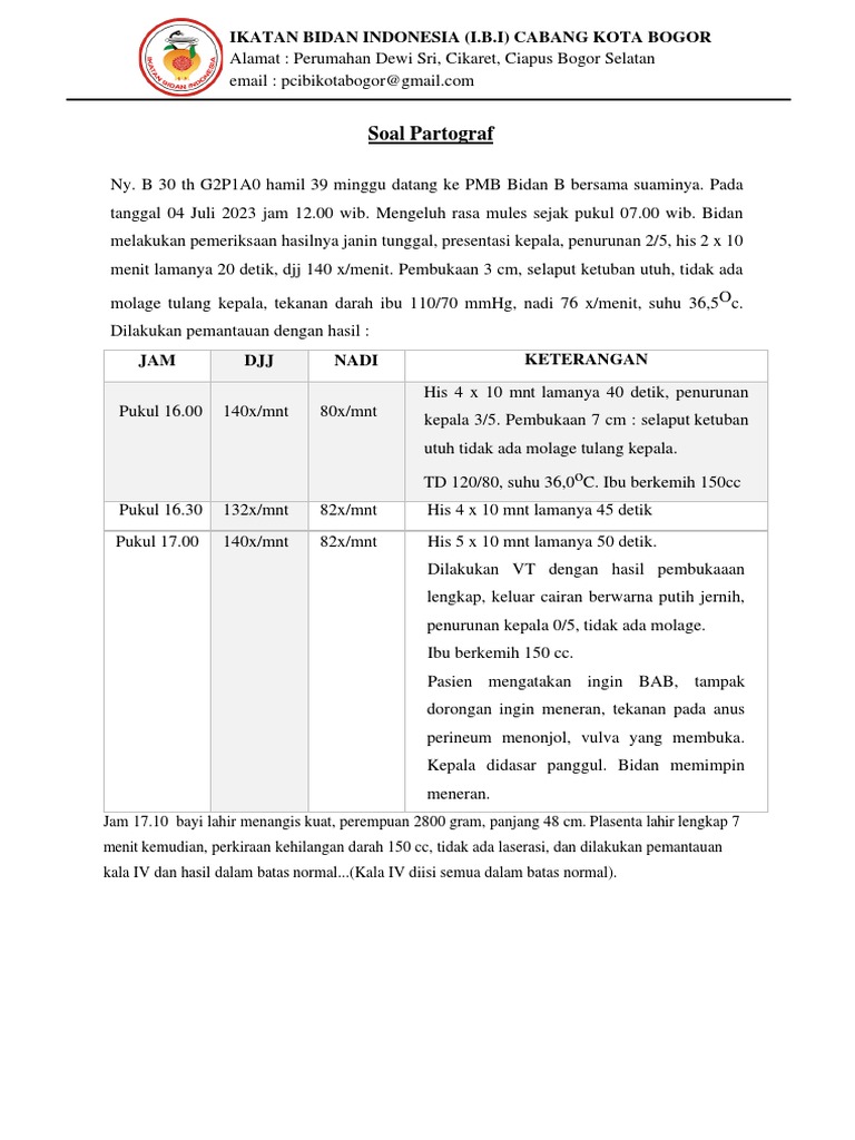 Soal Partograf Juli 2023 | PDF