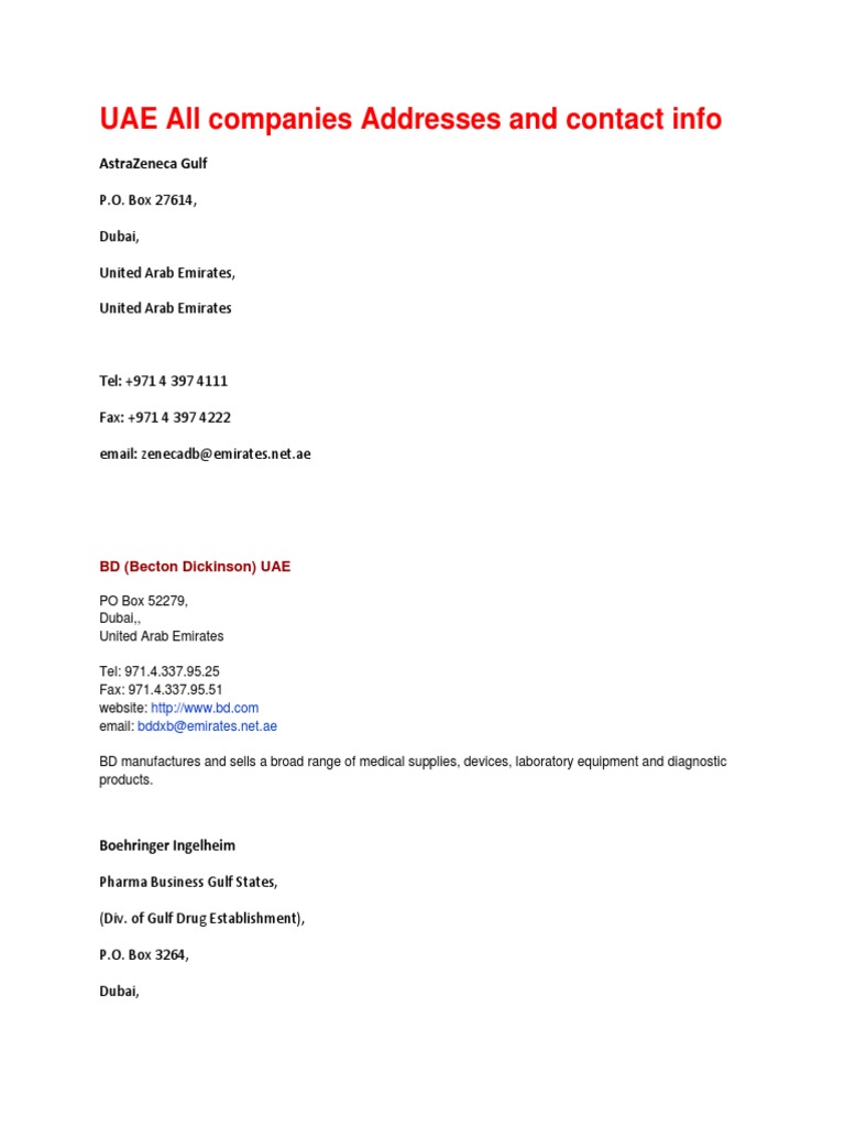 UAE-All Companies Addresses and Contact Details | PDF | United Arab ...
