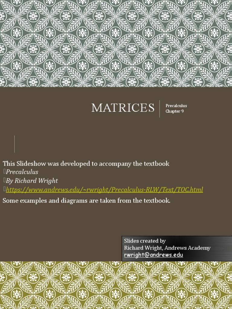 Precalculus 09 Matrices | PDF | Matrix (Mathematics) | Determinant