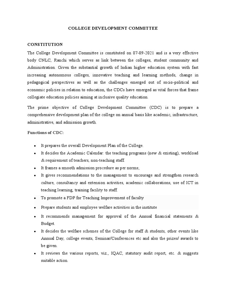 College Development Committee Constituion-1 | PDF | Teachers | Professor