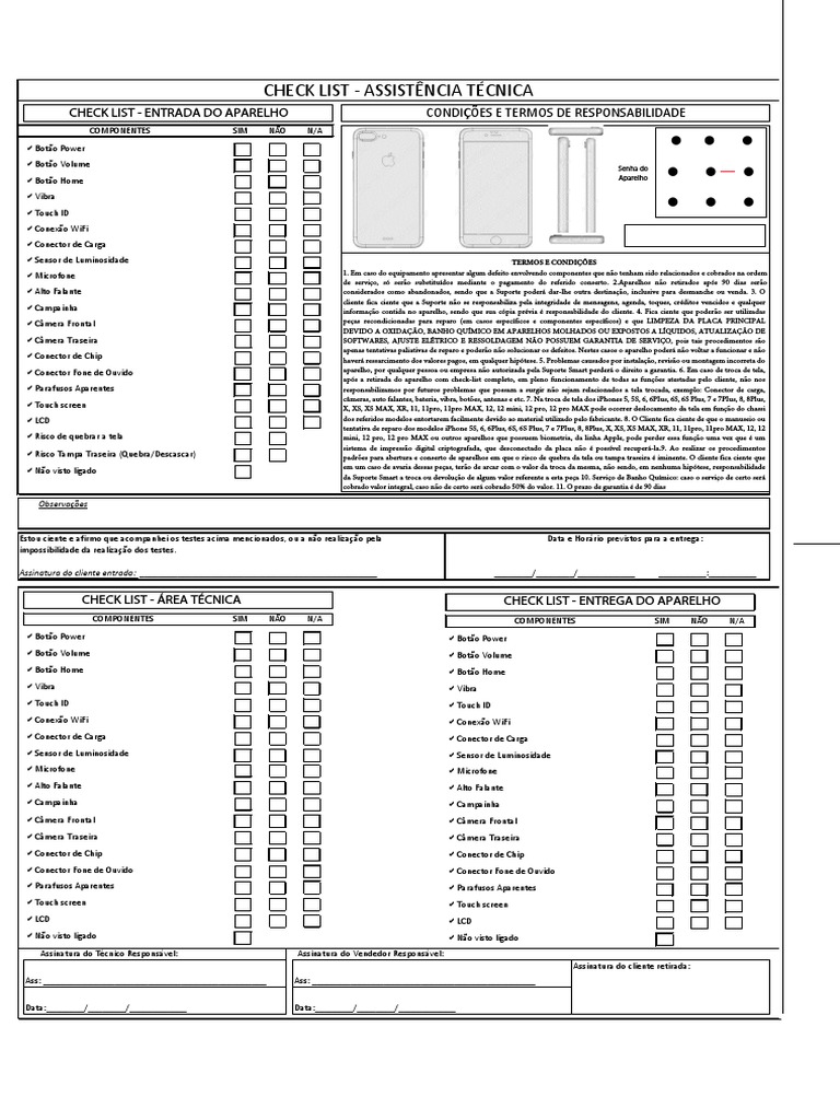 Check List - Assistência Técnica: Check List - Entrada Do Aparelho ...