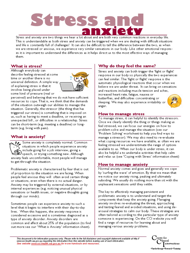 Anxiety Information Sheet - 11 - Stress and Anxiety | PDF | Anxiety | Stress (Biology)