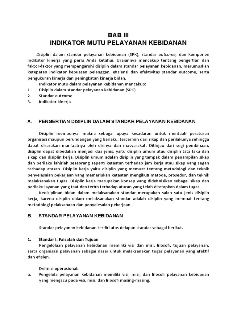 Bab Iii Indikator Mutu Pelayanan Kebidanan | PDF