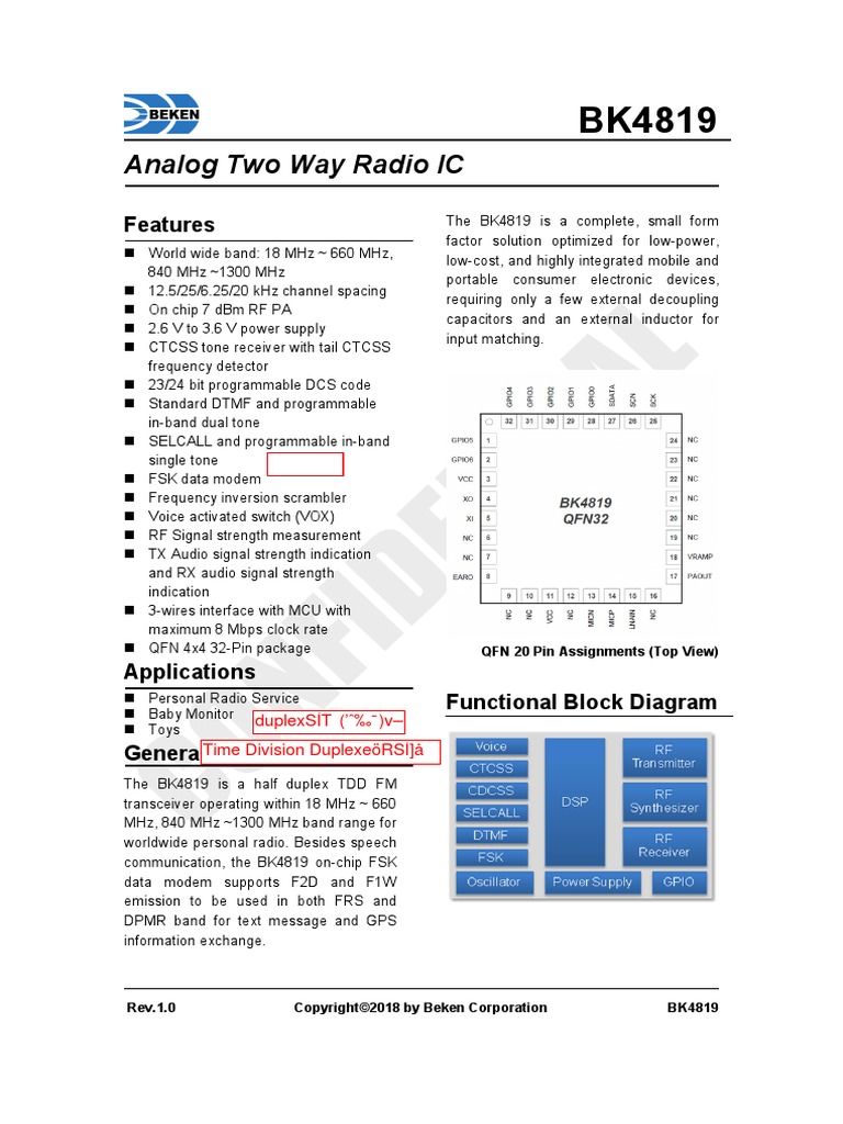 BK4819 Datasheet V1.01 | PDF | Computers