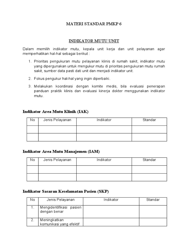 Indikator Mutu dalam PMKP Rumah Sakit | PDF