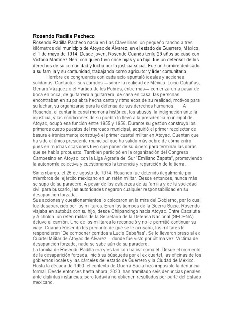 Rosendo Radilla: Lucha y Desaparición Forzada | PDF | México | Justicia