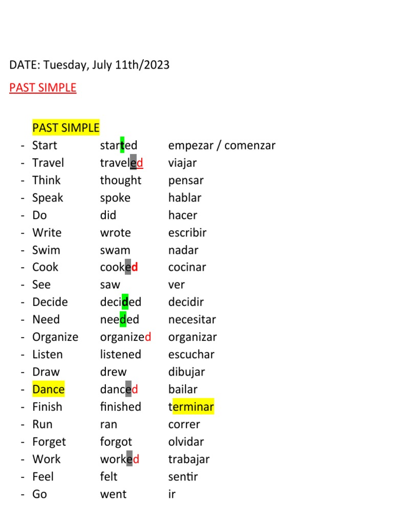 Past Simple Examples and List With Text | PDF