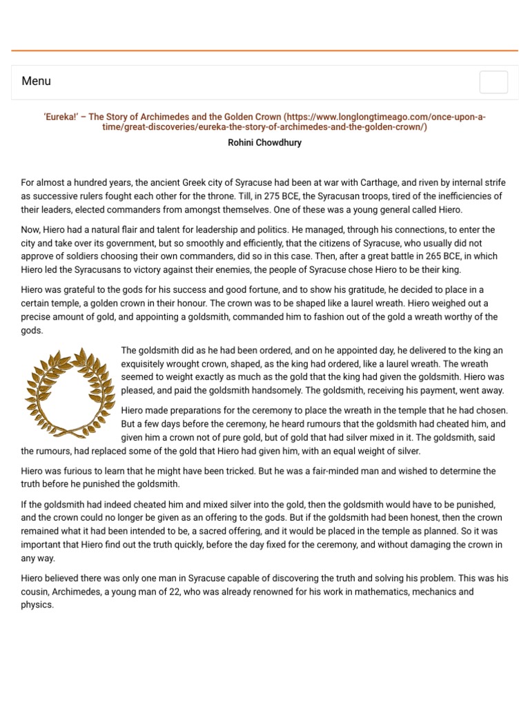'Eureka!' - The Story | PDF | Galileo Galilei | Density