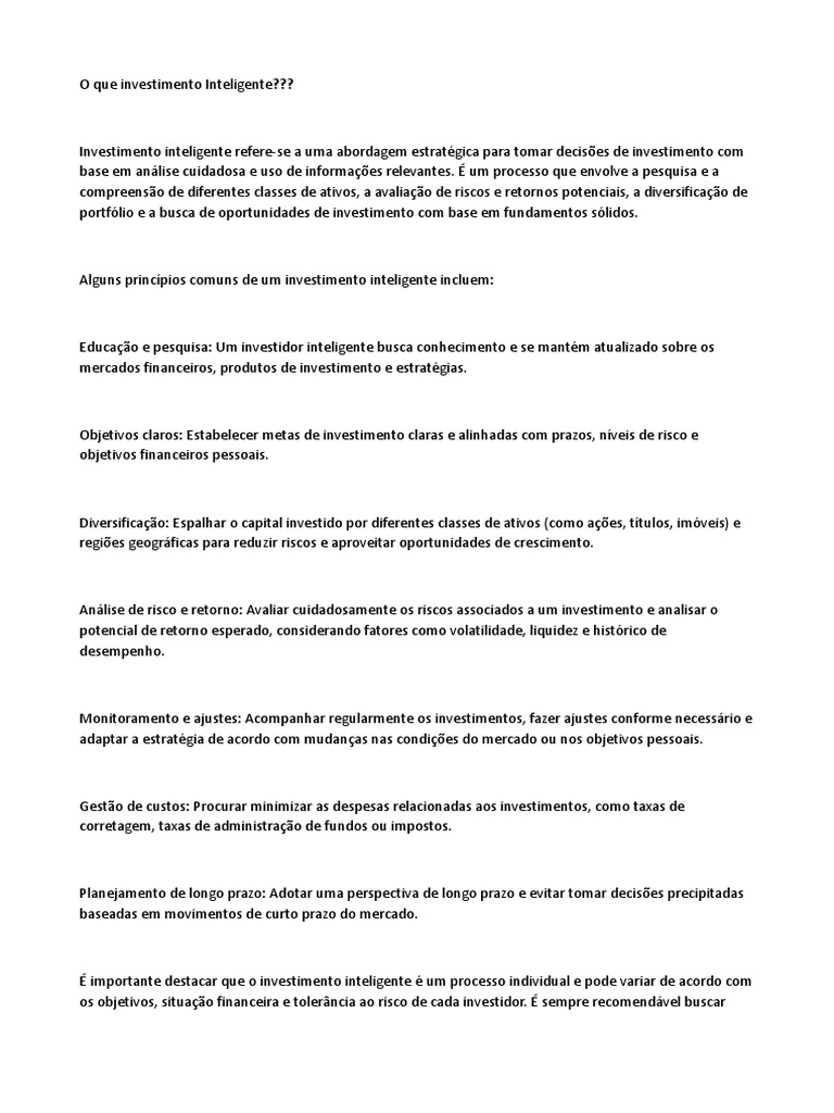O Que É Investimento Inteligente | PDF | Investimentos | Câmbio de fundo comercial