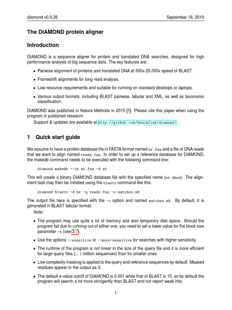 Diamond Manual | PDF | Sequence Alignment | National Center For ...