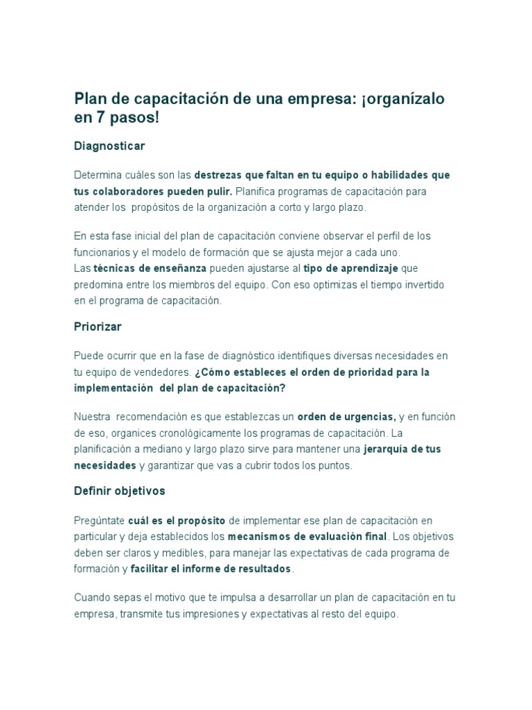Plan De Capacitación De Una Empresa Pdf Planificación
