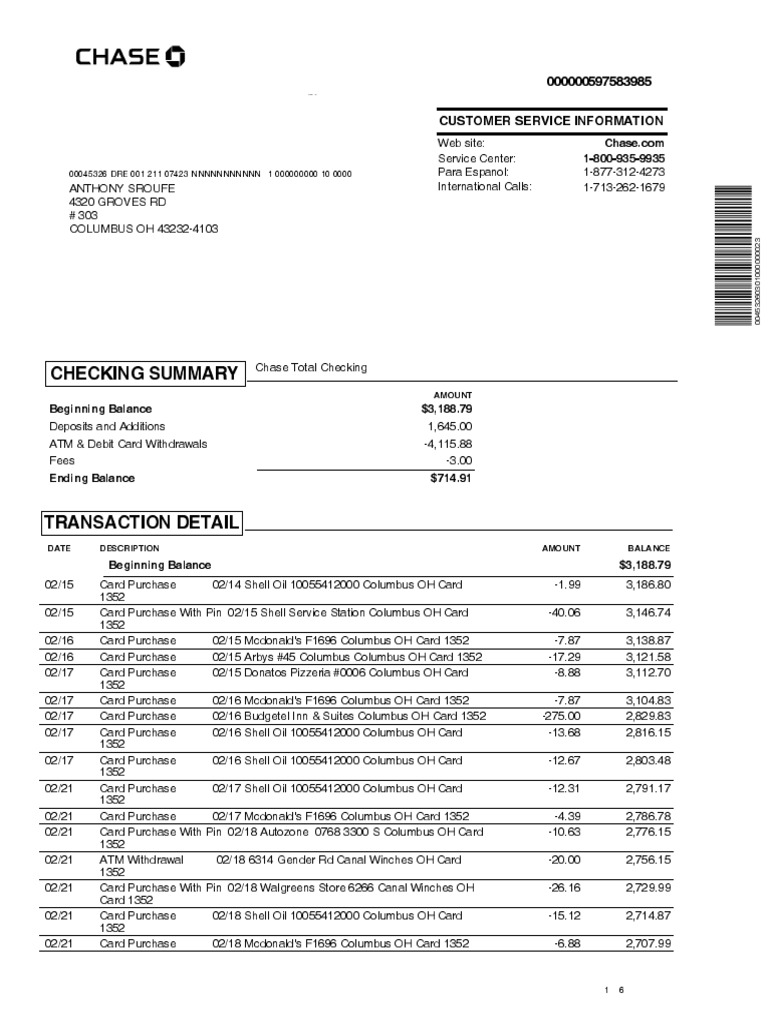Chase Account Statement Summary | PDF | Payments | Transaction Account