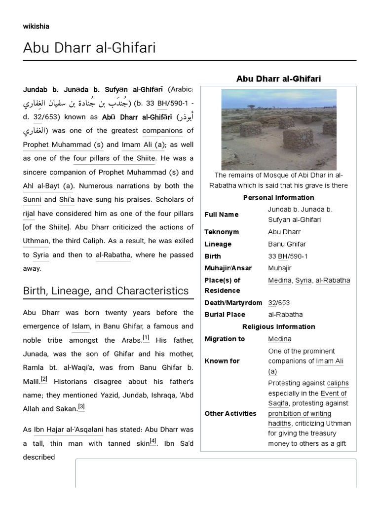 Shiite Pillar: Abu Dharr al-Ghifari | PDF | Ali | Shia Islam